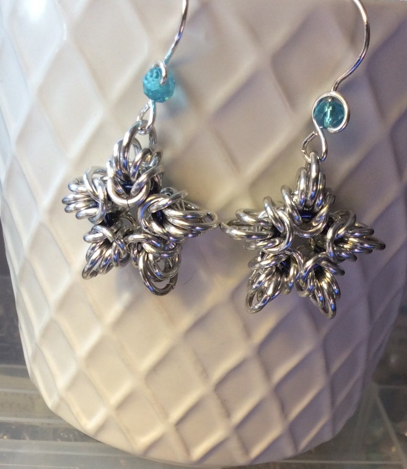 Silver Chainmaille Star/snowflake Earrings With Earhooks With - Etsy