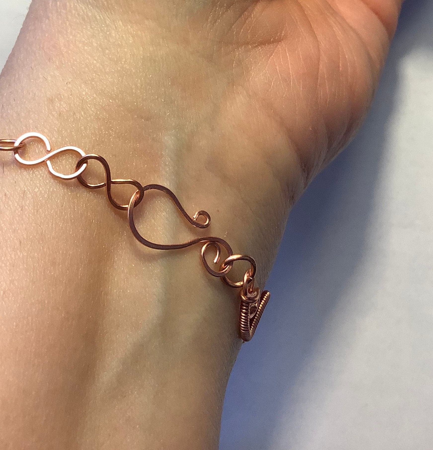 Copper Coiled S Shape Links Bracelet With Blue Crystal Beads - Etsy