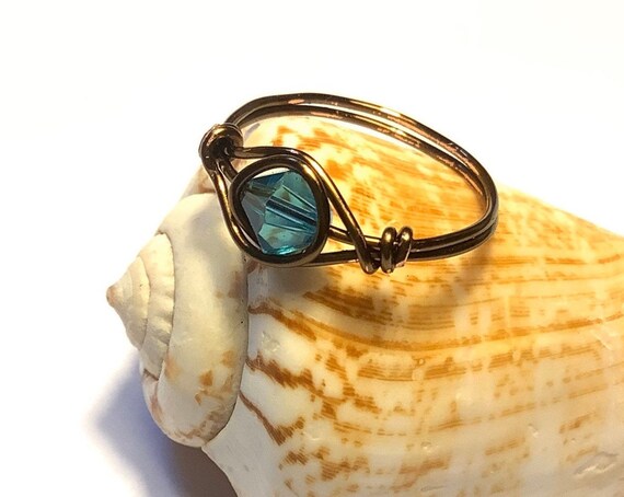 Blue Zircon Bicone Ring With Vintage Bronze Band - Etsy