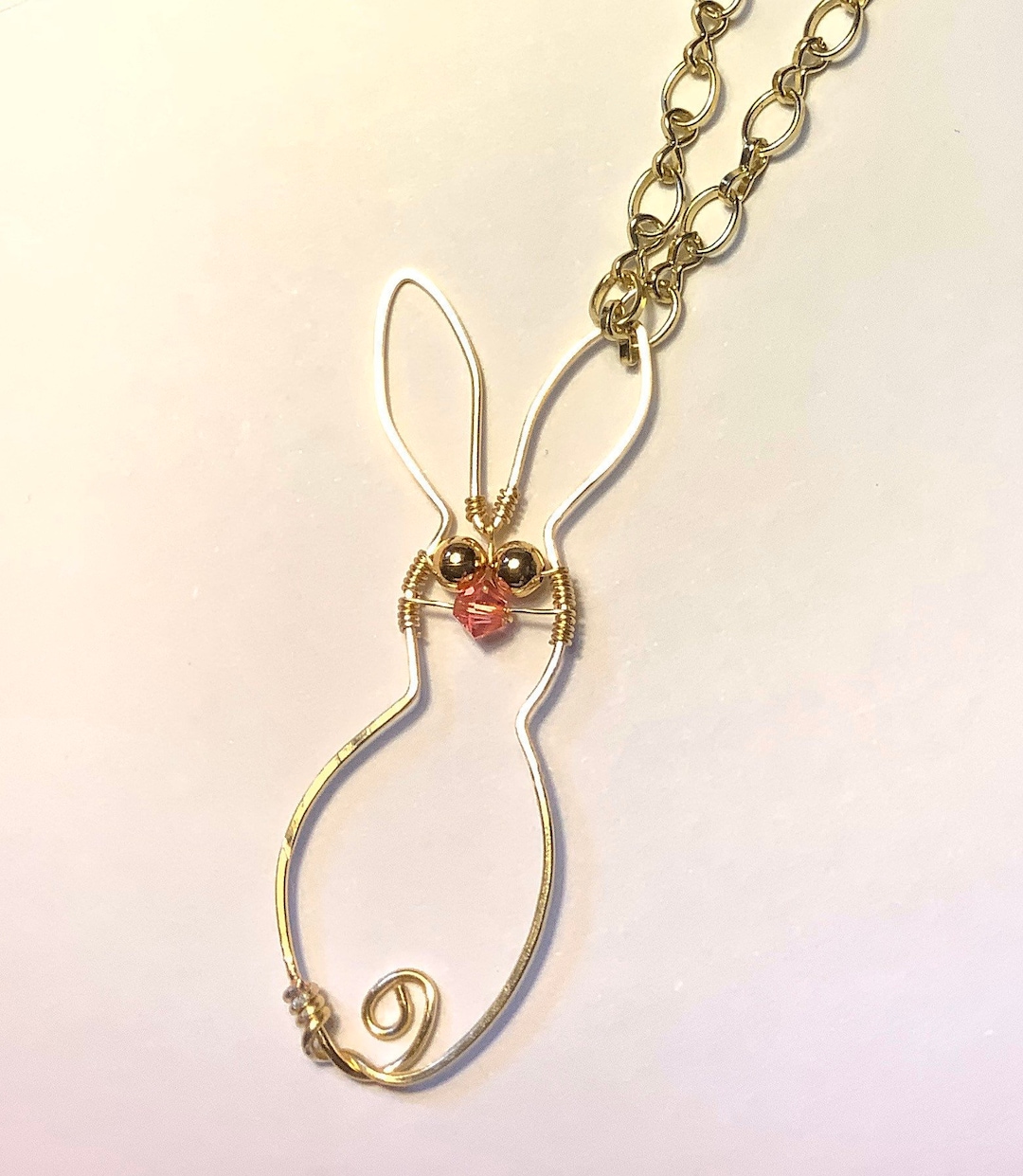 Gold Wire Bunny Rabbit Pendant Necklace With Round Gold Bead - Etsy