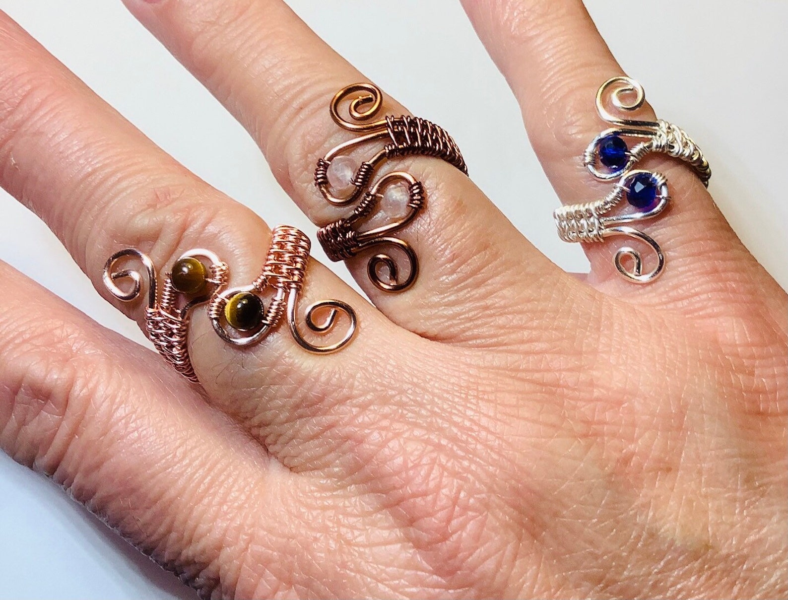 Wire Woven Swirly Double Bead Ring - Etsy