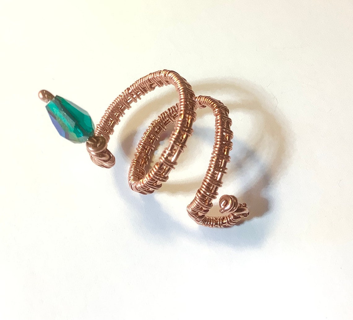 Copper Wire Weave Snake Ring With Green Crystal Teardrop Bead - Etsy