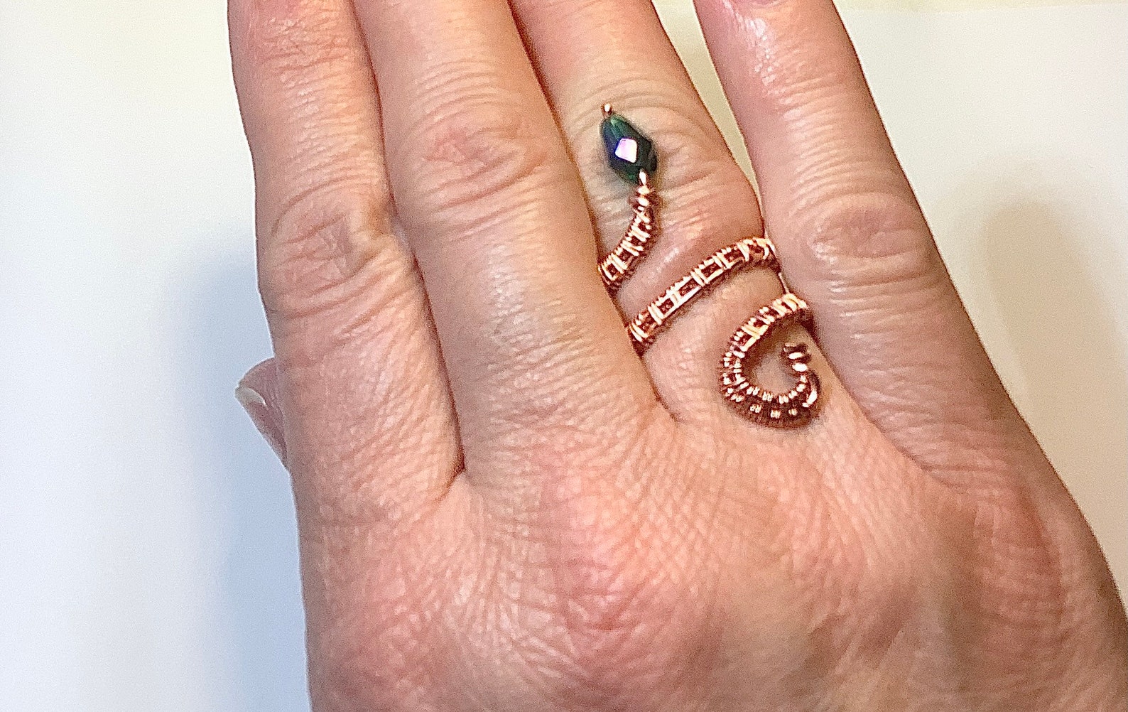 Copper Wire Weave Snake Ring With Green Crystal Teardrop Bead - Etsy