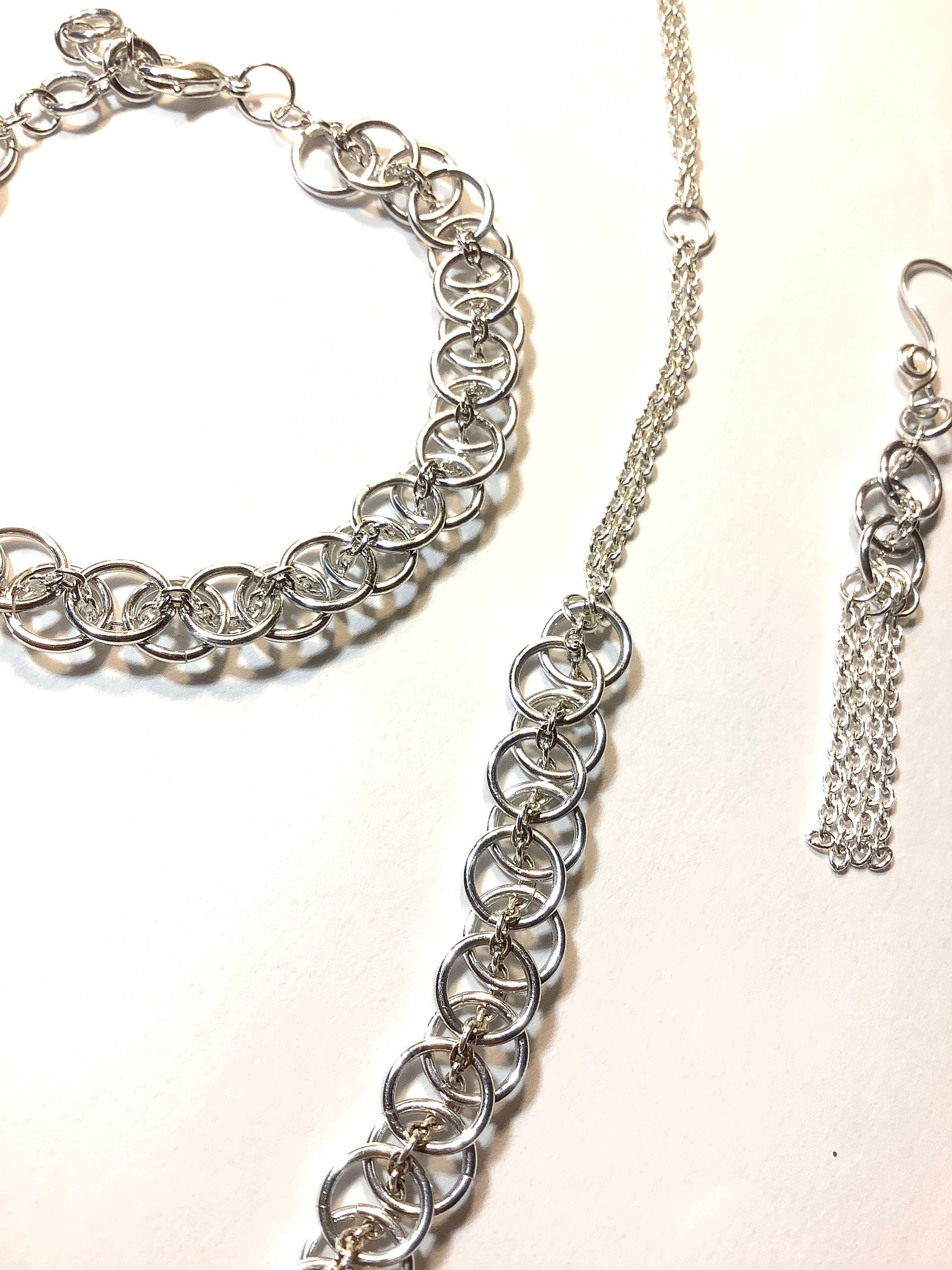 Silver Woven Chain Necklace Bracelet and Earring Set - Etsy