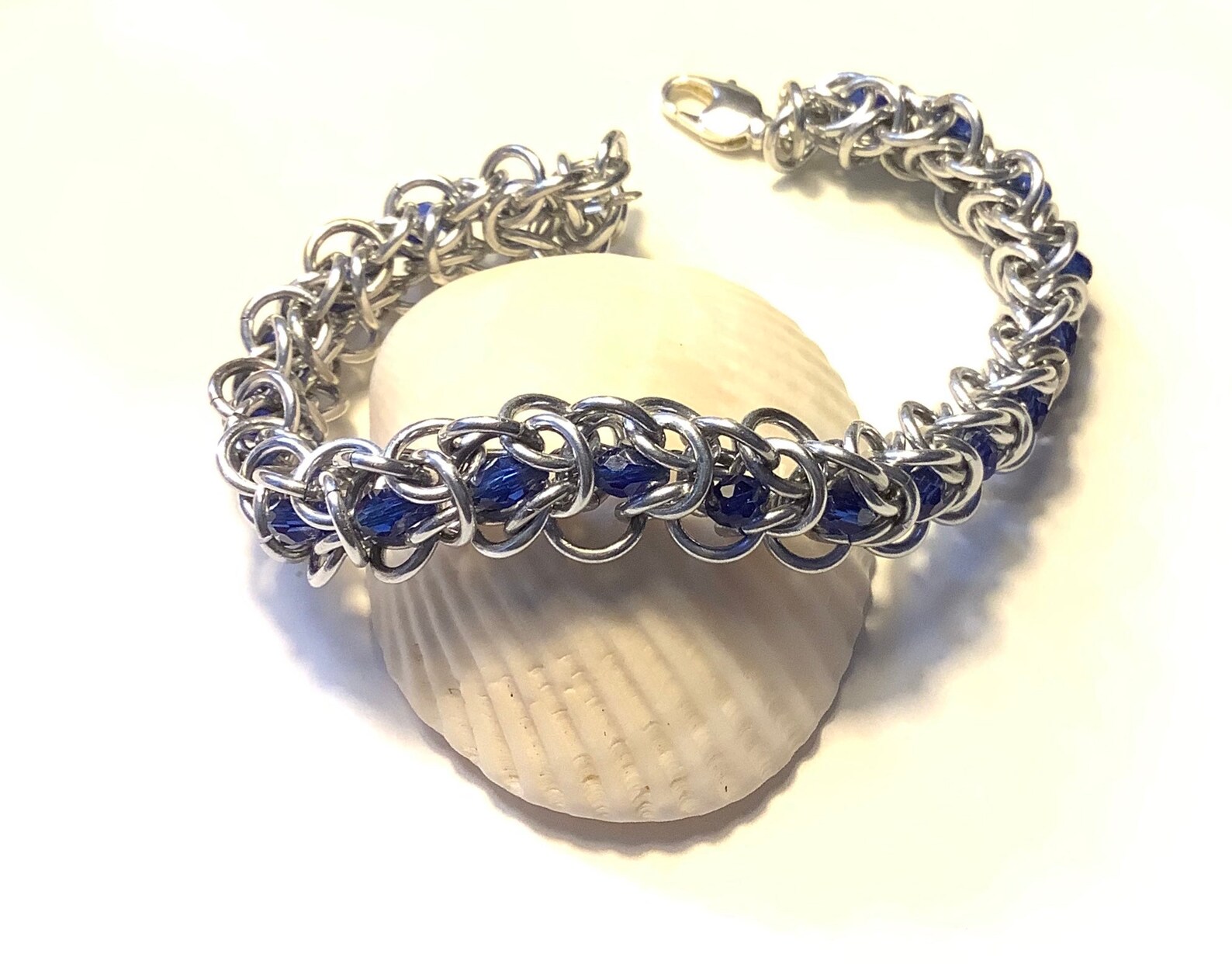 Silver Elf Weave Chainmaille Bracelet With Sapphire Blue Beads - Etsy