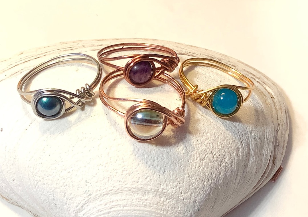 Custom Wire Wrap Rings With Round Gemstone Bead - Etsy