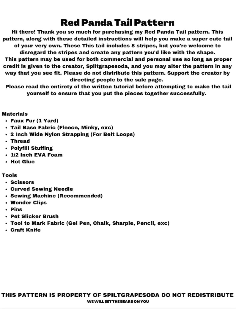 Red Panda Tail Pattern PDF DOWNLOAD - Etsy