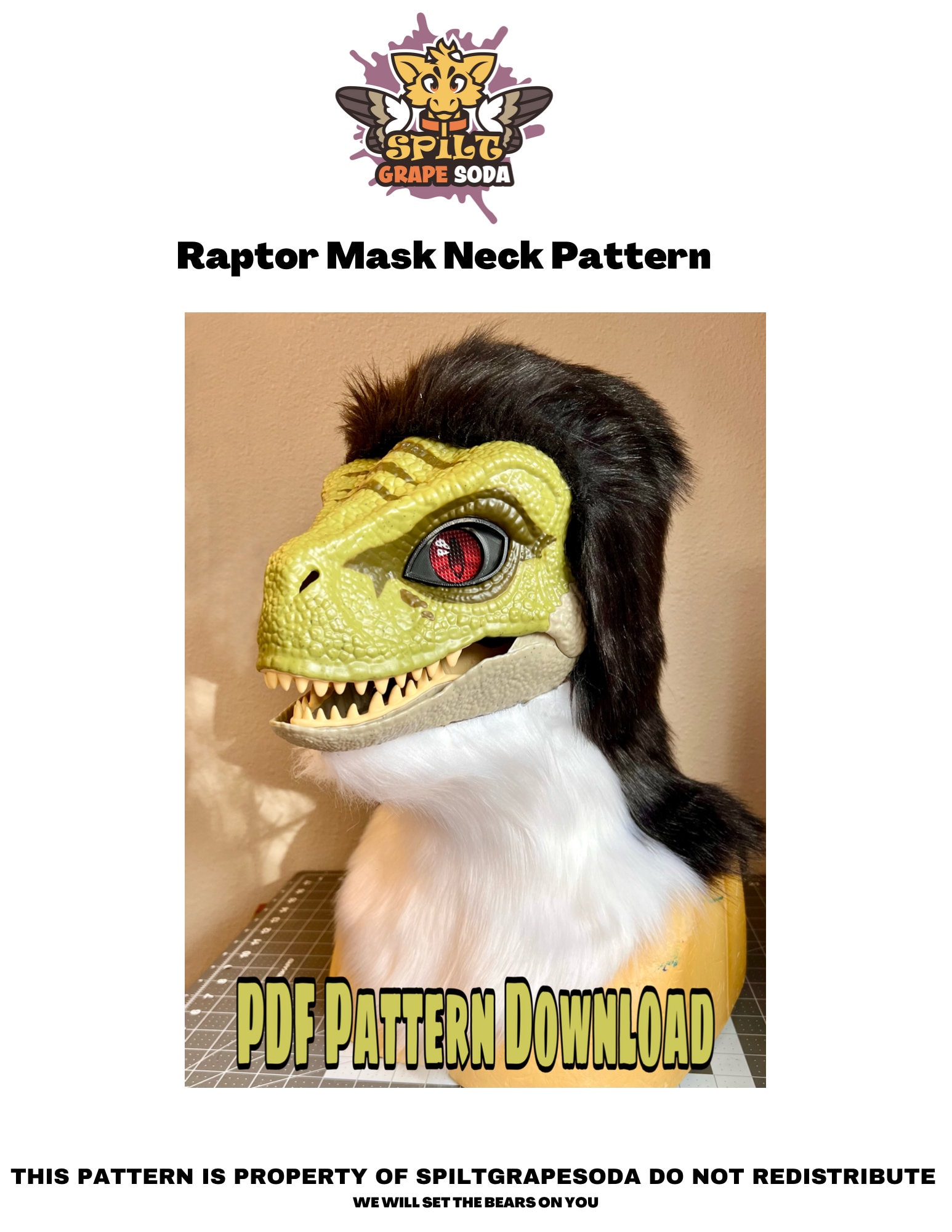 Raptor Mask Hood and Neck Pattern [PDF DOWNLOAD] — SpiltGrapeSoda