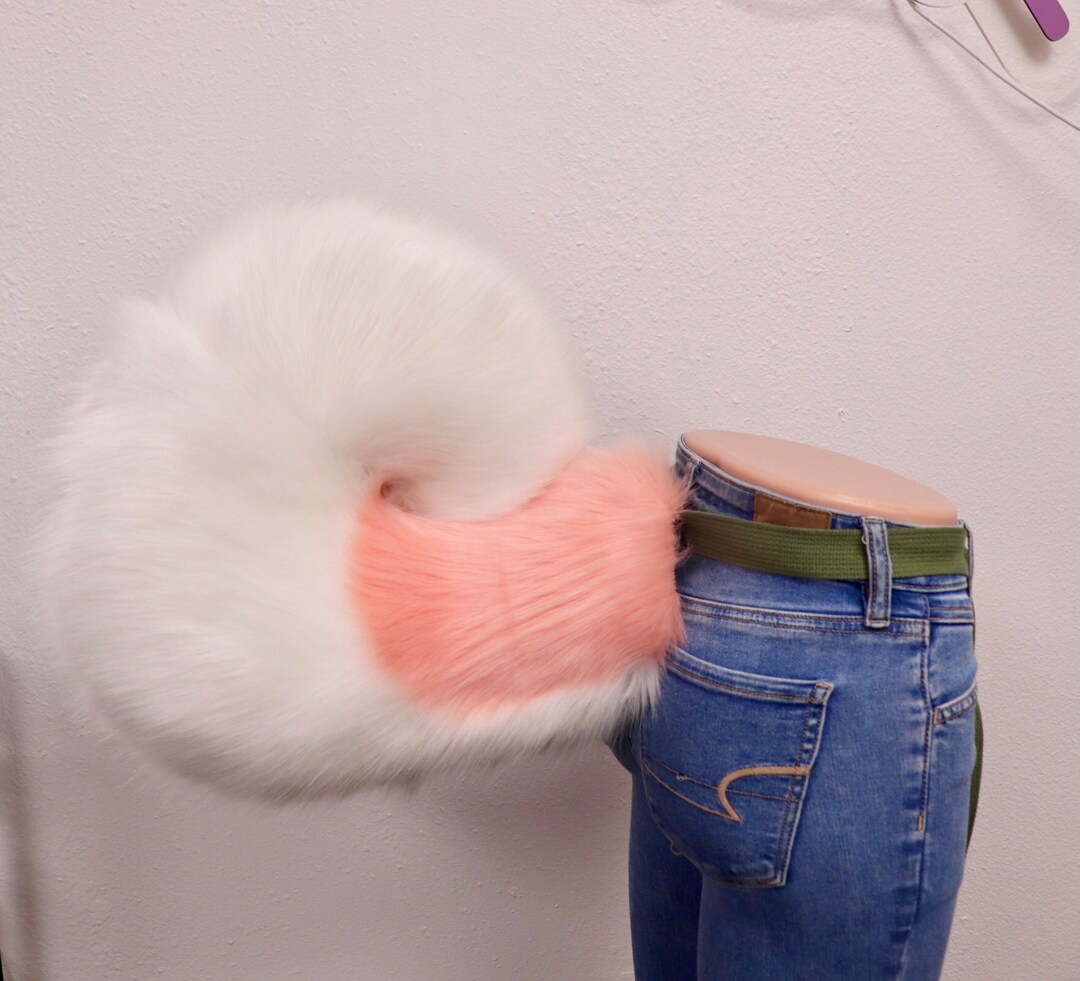 Premade Coral Pink and White Curly Style Fursuit Tail - Etsy