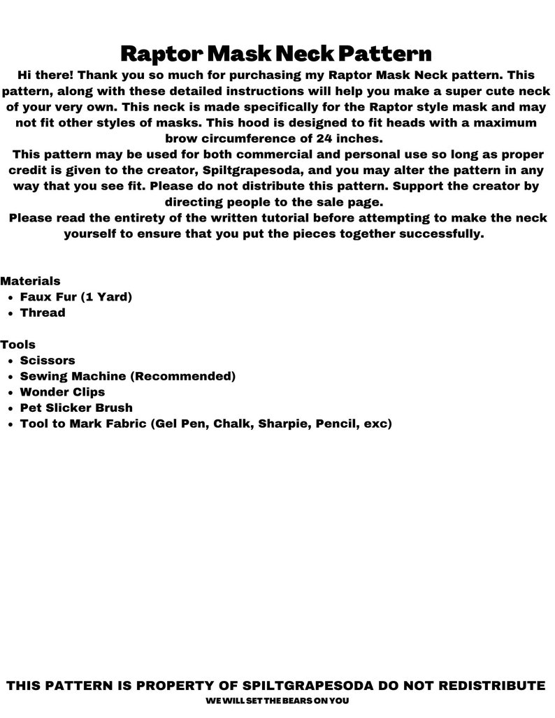 Raptor Mask Hood and Neck Pattern PDF DOWNLOAD - Etsy