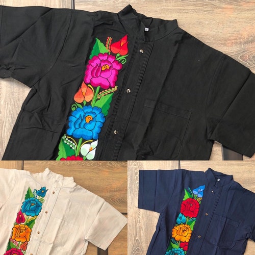 Mens Mexican Traditional Shirt. Floral Embroidered Guayabera - Etsy