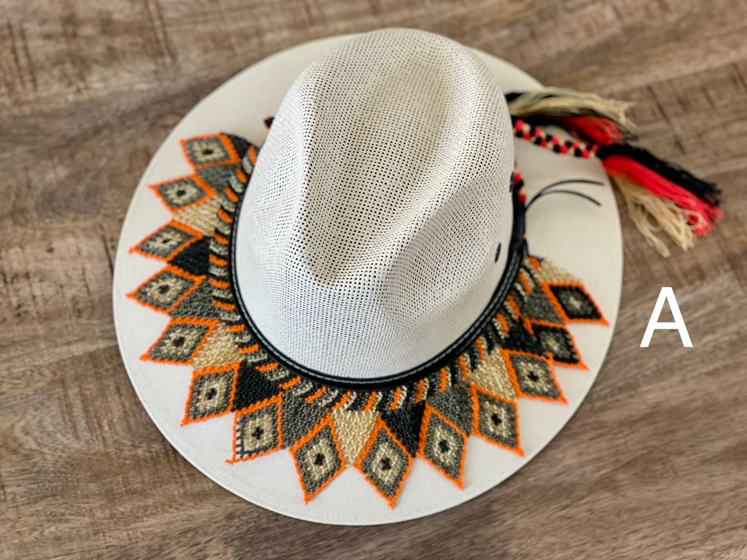 Mexican Beaded Hat Band, Huichol Art, Chaquira Hat Band, Artisanal ...