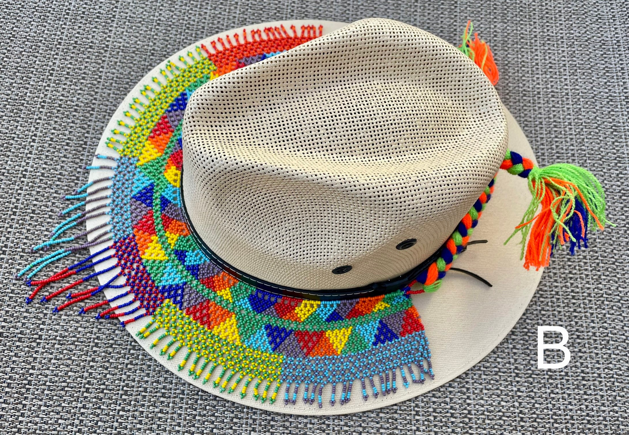 Mexican Beaded Hat Band, Huichol Art, Chaquira Hat Band, Artisanal ...