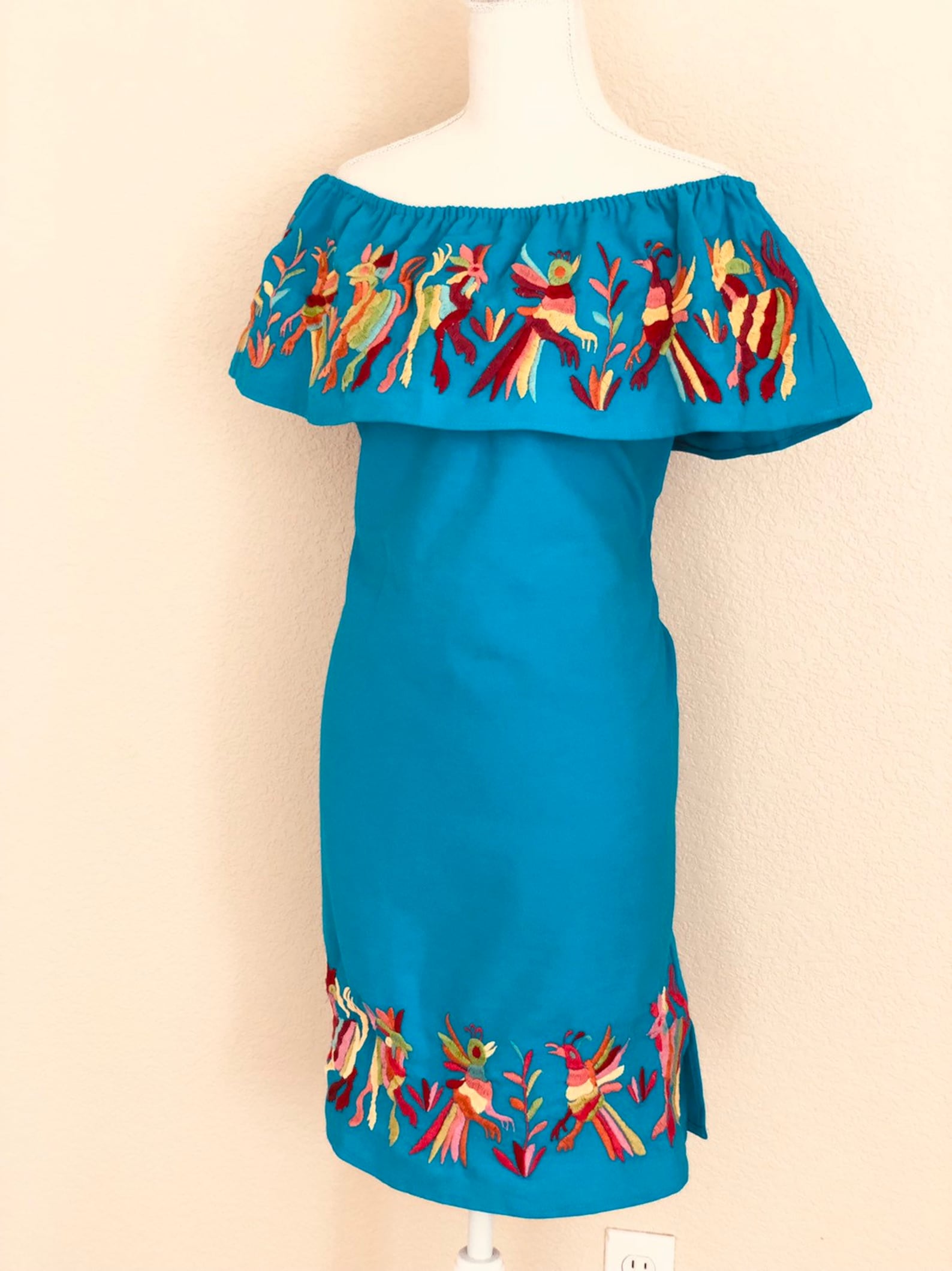 M Mexican Otomi Embroidery Dress off the Shoulder Mexican - Etsy