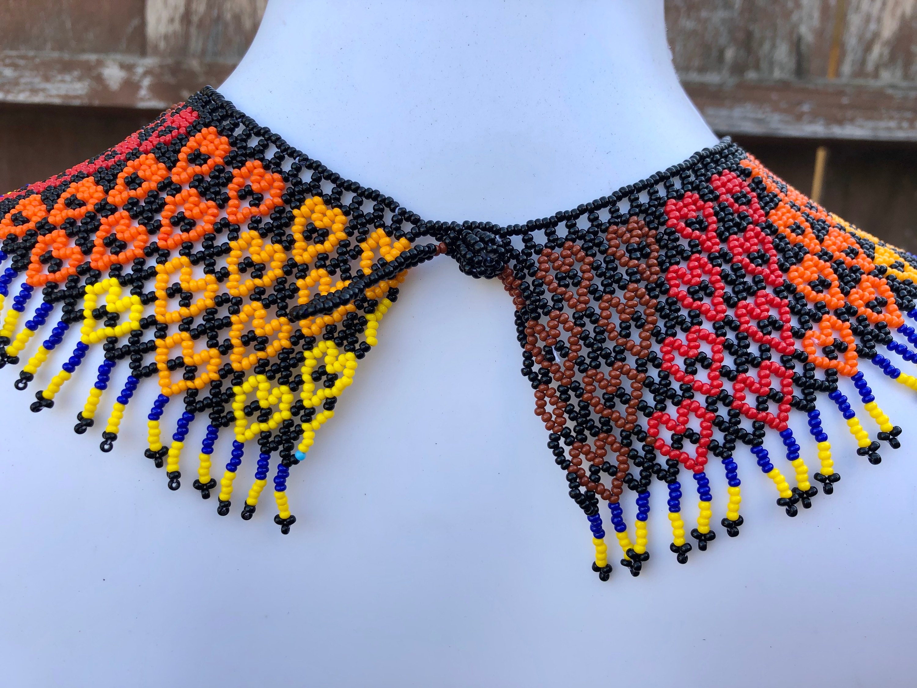 Mexican Chaquira Beads Necklace , Huichol Art, Beaded Mexican Chaquira Beads Necklace , Huichol Art, Beaded