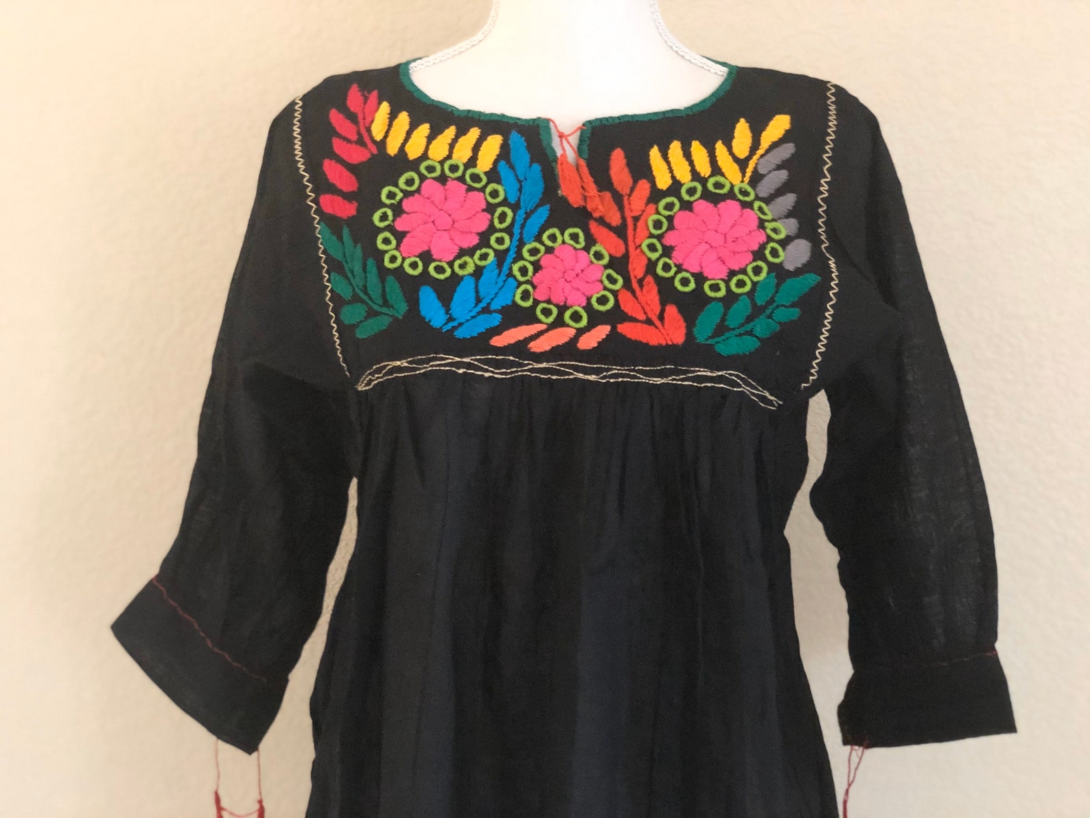 Mexican Embroidered Blouse Mexican Tunic Smock Top Mexican | Etsy