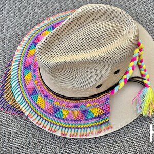 Mexican Beaded Hat Band, Huichol Art, Chaquira Hat Band, Artisanal ...