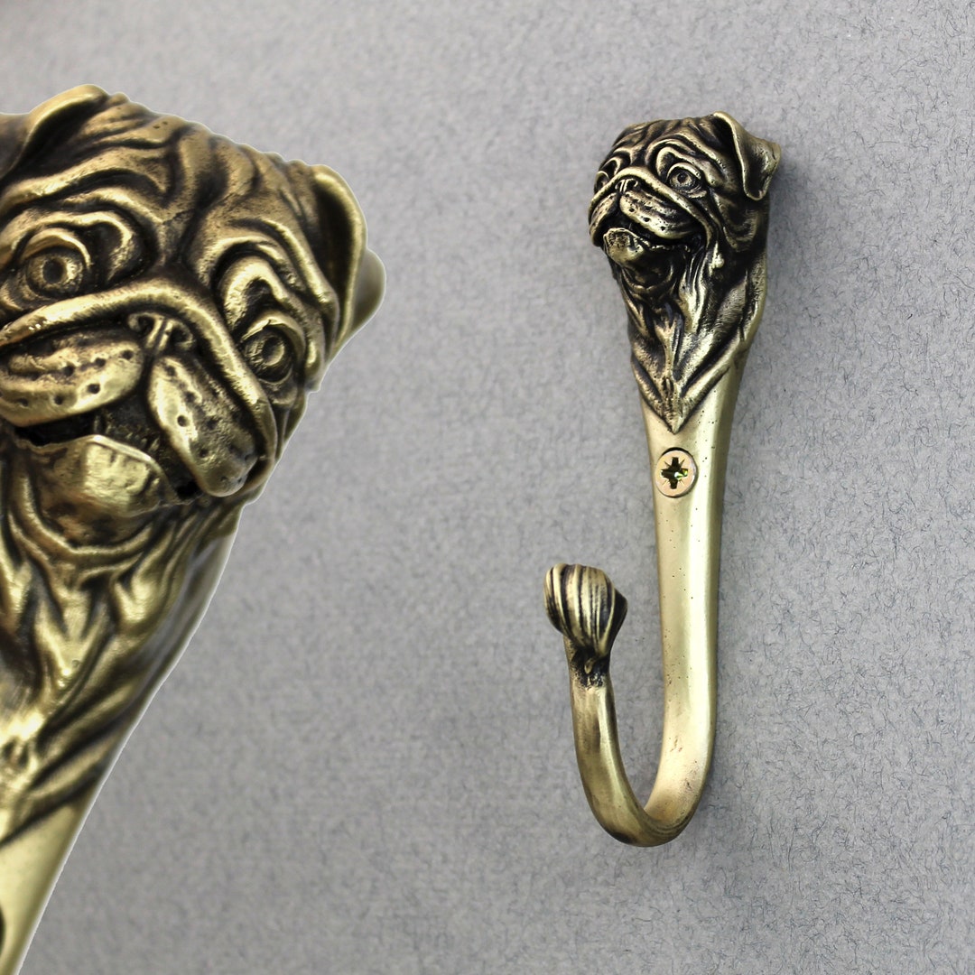 Wall Hook "Сute Pug" by Dwarfus Hanger Vintage Furniture Solid Brass ...