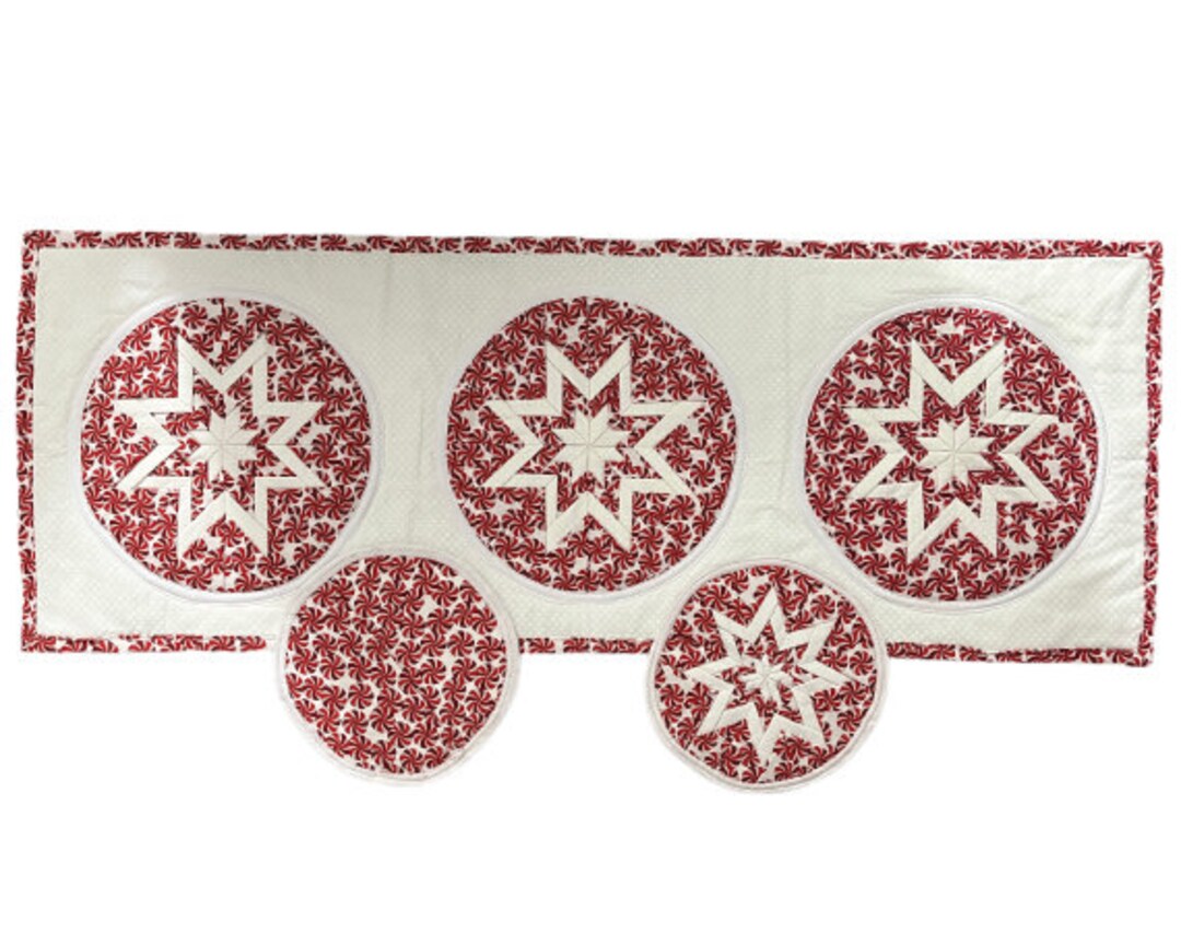 Christmas Peppermint Disc Amish Table Runner and Potholders - One of a ...