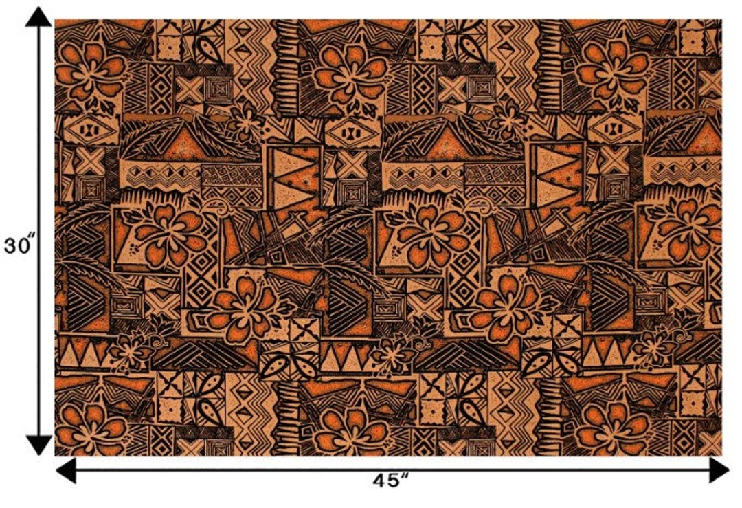 Rust/orange Poly/cotton Blend Hawaiian Fabric -hibiscus/tapas/tribal/polynesian Fabric by the ...