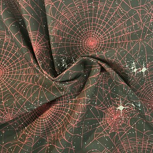 Halloween Fabric Red Spiderwebs on Black Background Silver - Etsy
