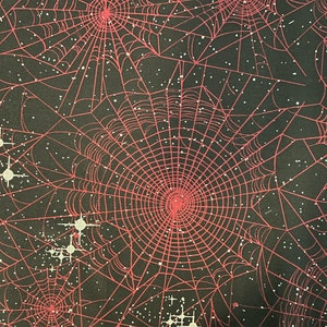 Halloween Fabric Red Spiderwebs on Black Background Silver - Etsy