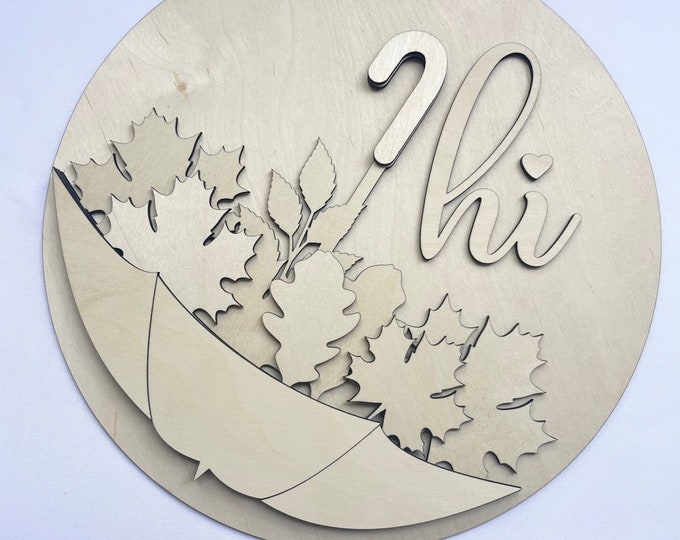 Umbrella Hi Fall Leaves BLANK Sign Unfinished Wood Door Hanger DIY ...