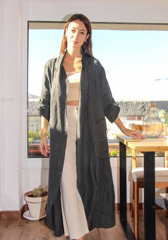 Loose Linen Jacket Dark Grey Jacket Linen Jacket Loose | Etsy