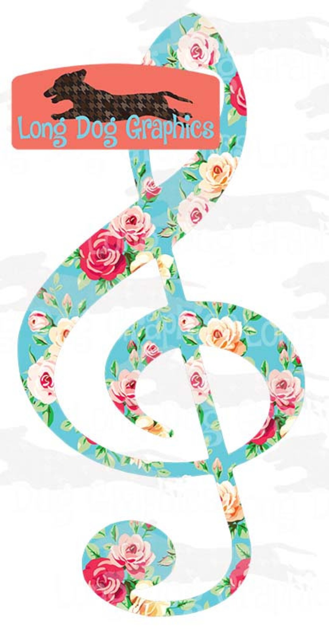 Floral on Turquoise Treble Clef Digital Image, Music EPS PNG Clipart - Etsy