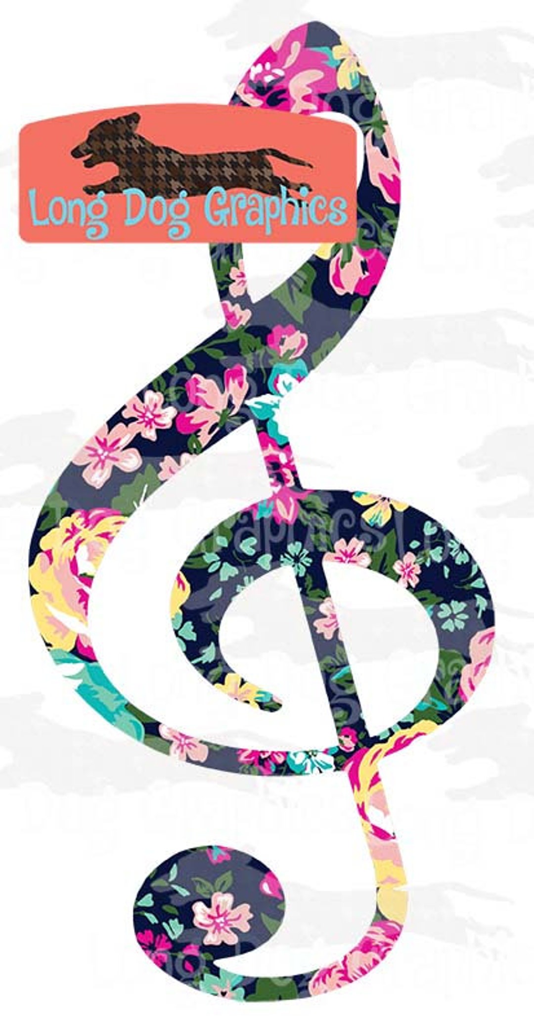 Floral on Navy Treble Clef Digital Image, Music EPS PNG Clipart ...