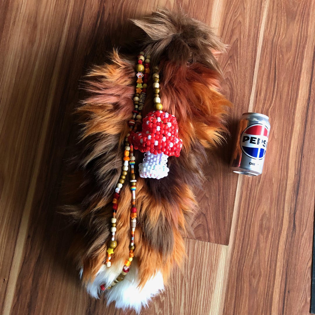 Faux Fur Beaded Red Fox Tail With Kandi Mushroom Good for Therians ...