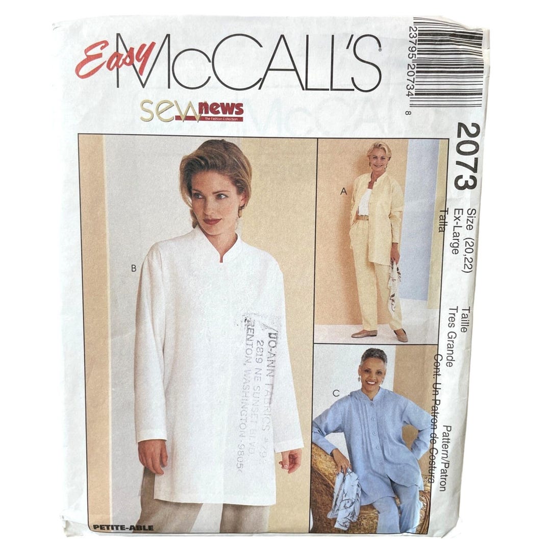 Mccalls Sewing Pattern 2073 Shirt Pull on Pants Womens Size 20-22 - Etsy