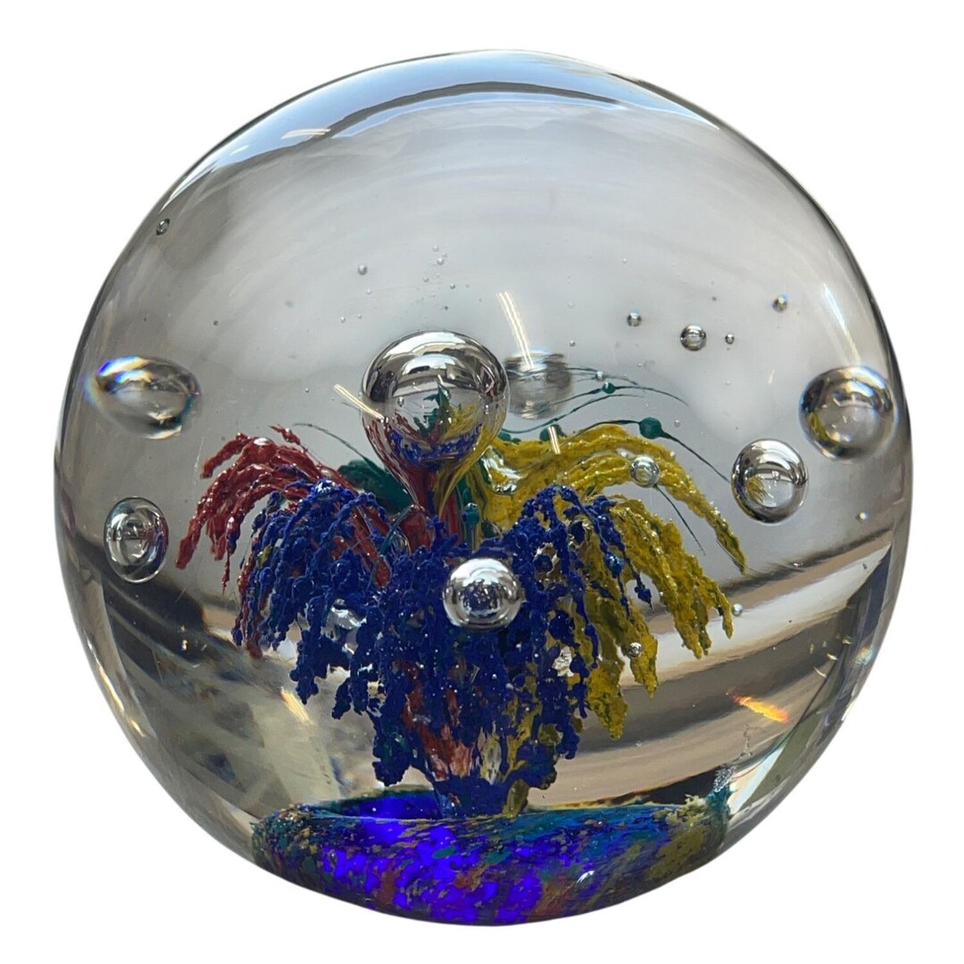 Handmade Glass Paperweight Clear Sphere Floral Motif Art Floating Air ...