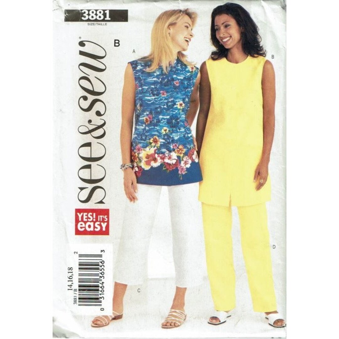 Butterick See and Sew Sewing Pattern 3881 Top Tunic Pants Misses Size ...