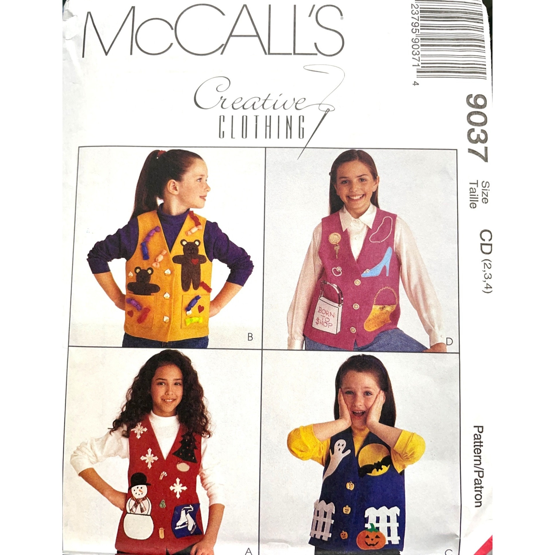 Mccalls Sewing Pattern 9037 Vests Child Appliques Size 2-4 - Etsy