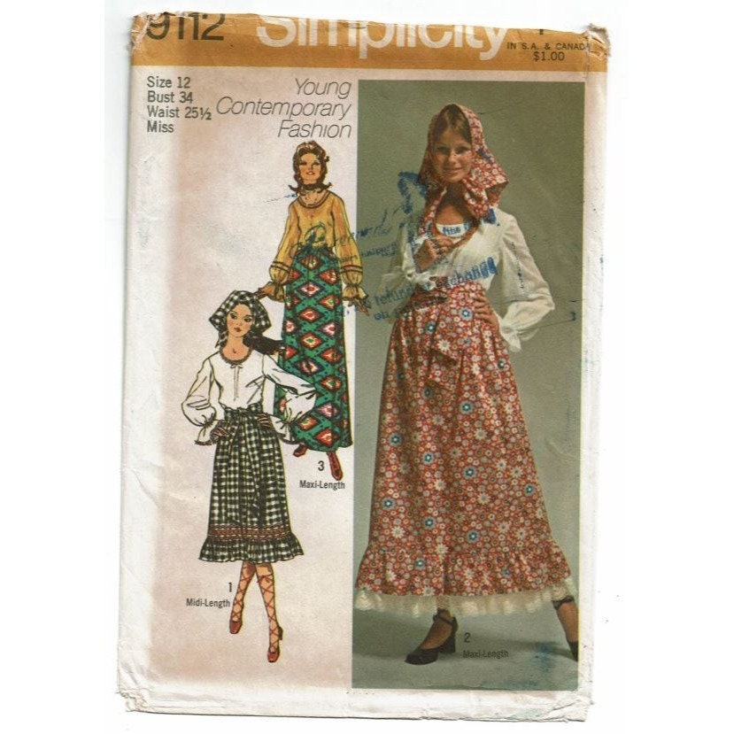 Simplicity Sewing Pattern 9112 Skirt Blouse Scarf Sash Misses - Etsy