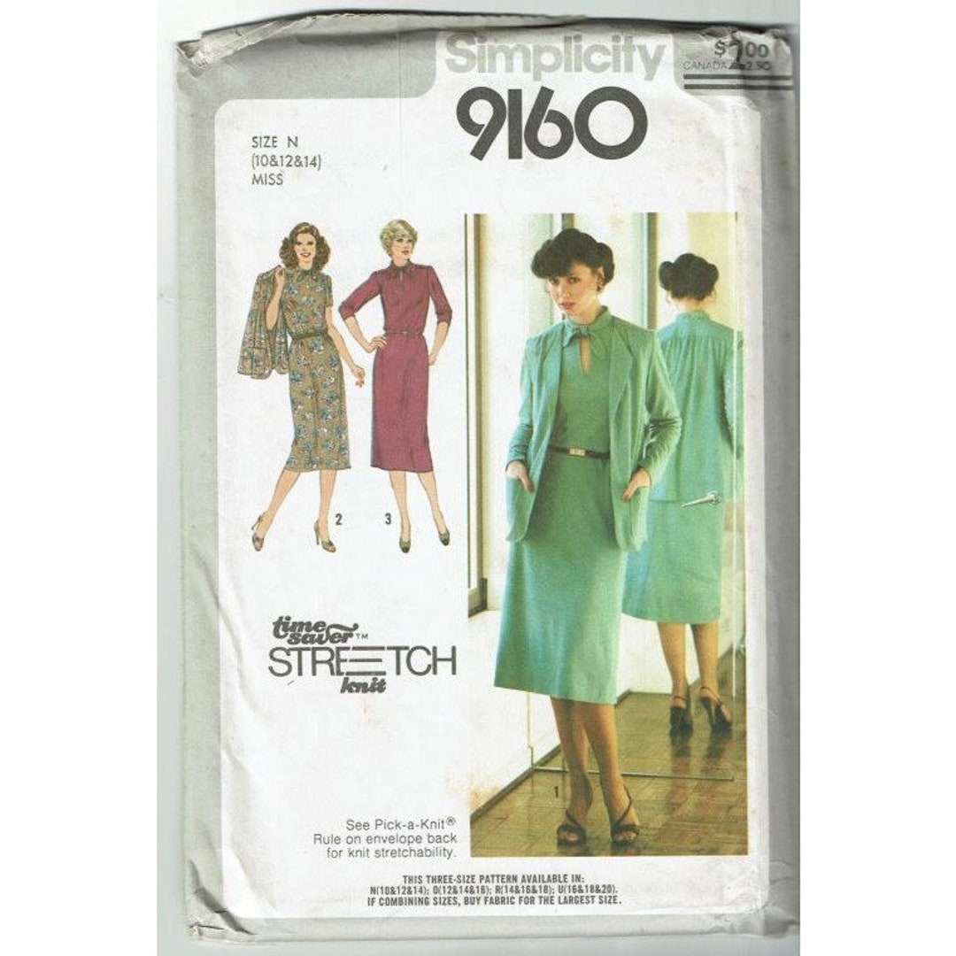 Simplicity Sewing Pattern 9160 Dress Jacket Miss Size 12 Vintage ...
