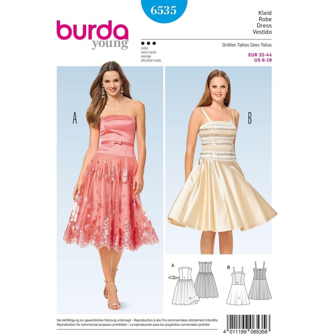 Burda Sewing Pattern 6535 Dress Sleeveless Size 6-18 - Etsy