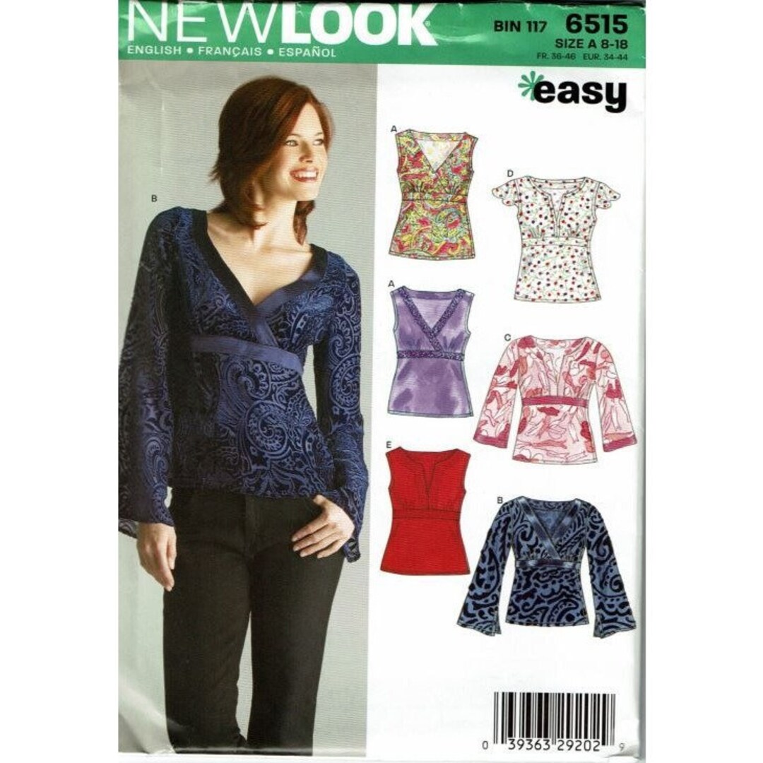 New Look Sewing Pattern 6515 Blouse Shirt Top Tunic Misses Size 8-18 - Etsy
