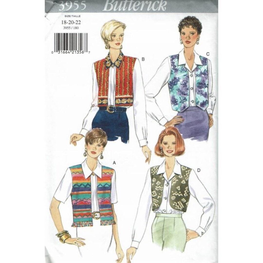 Butterick Sewing Pattern 3955 Blouse Vest Misses Size 18-22 - Etsy