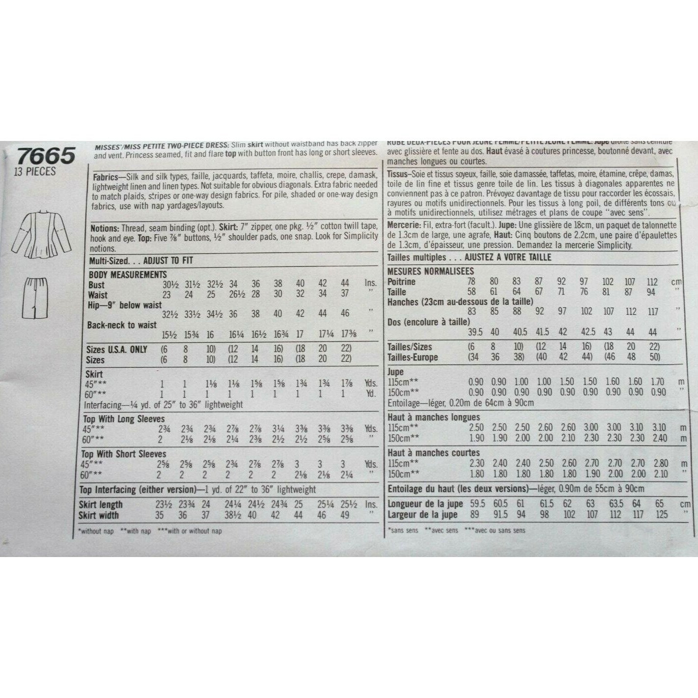 Simplicity Sewing Pattern 7665 Peplum Dress Two Piece Misses - Etsy