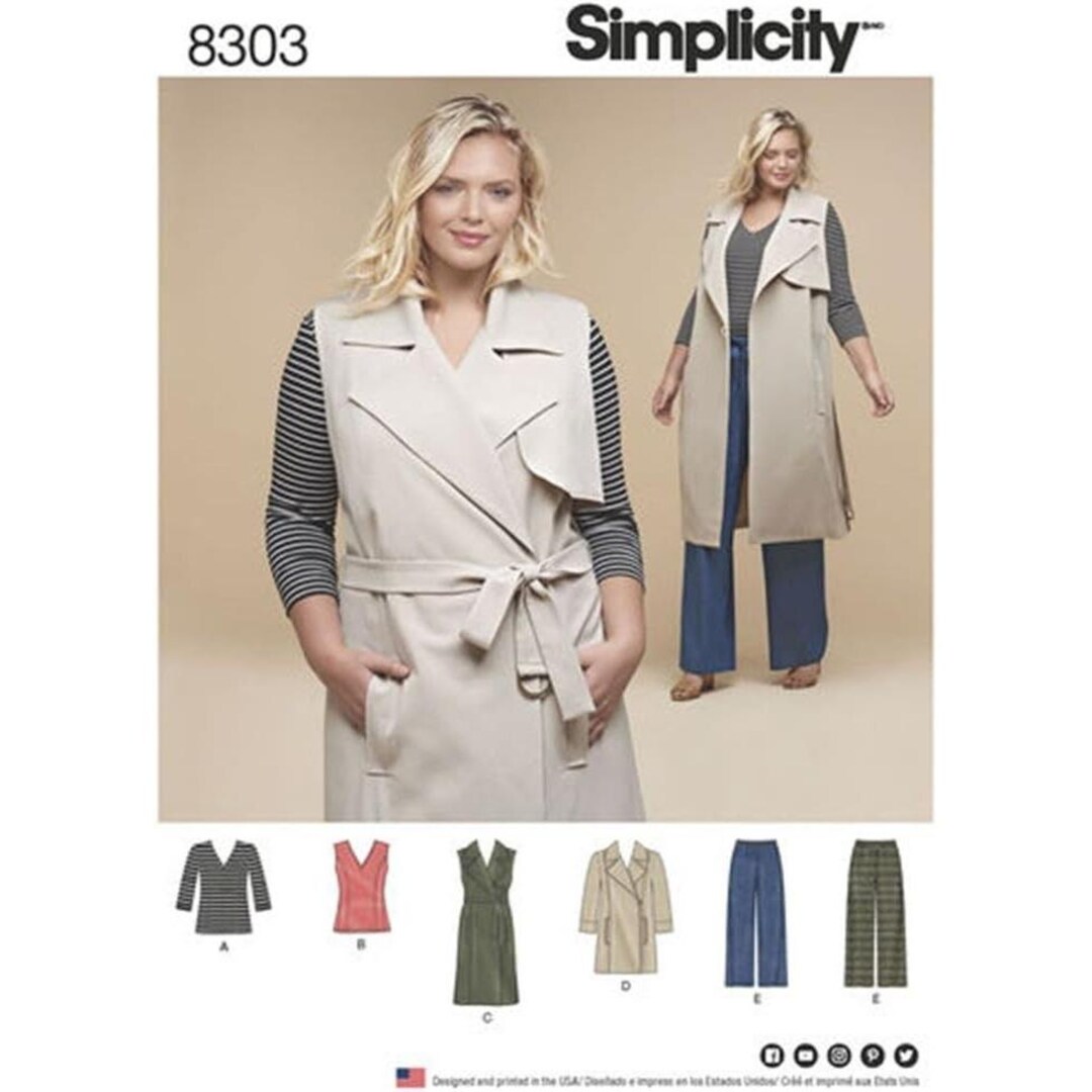 Simplicity Sewing Pattern 8303 Knit Coat Vest Pants Misses Size 18W-24W ...