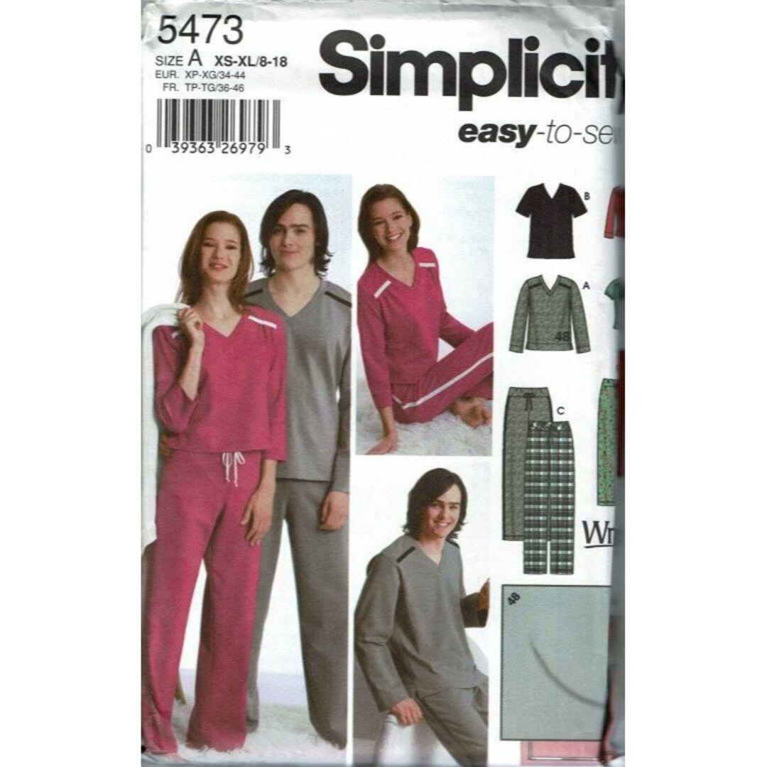 Simplicity Sewing Pattern 5473 Sportswear Pajamas Top Pants Blanket ...