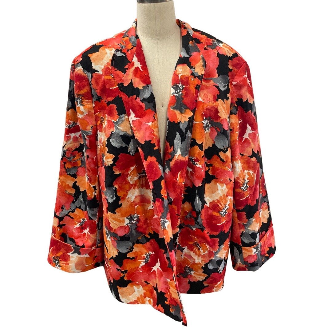 Kasper Jacket Blazer Orange Red Gray Florals Womens Plus Size 24W - Etsy