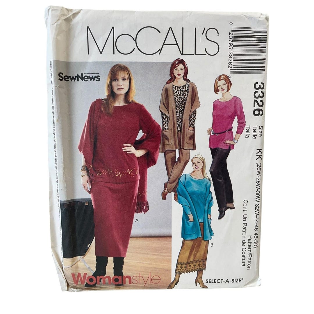 Mccalls Sewing Pattern 3326 Top Pants Skirt Shawl Womens Size 26W-32W ...