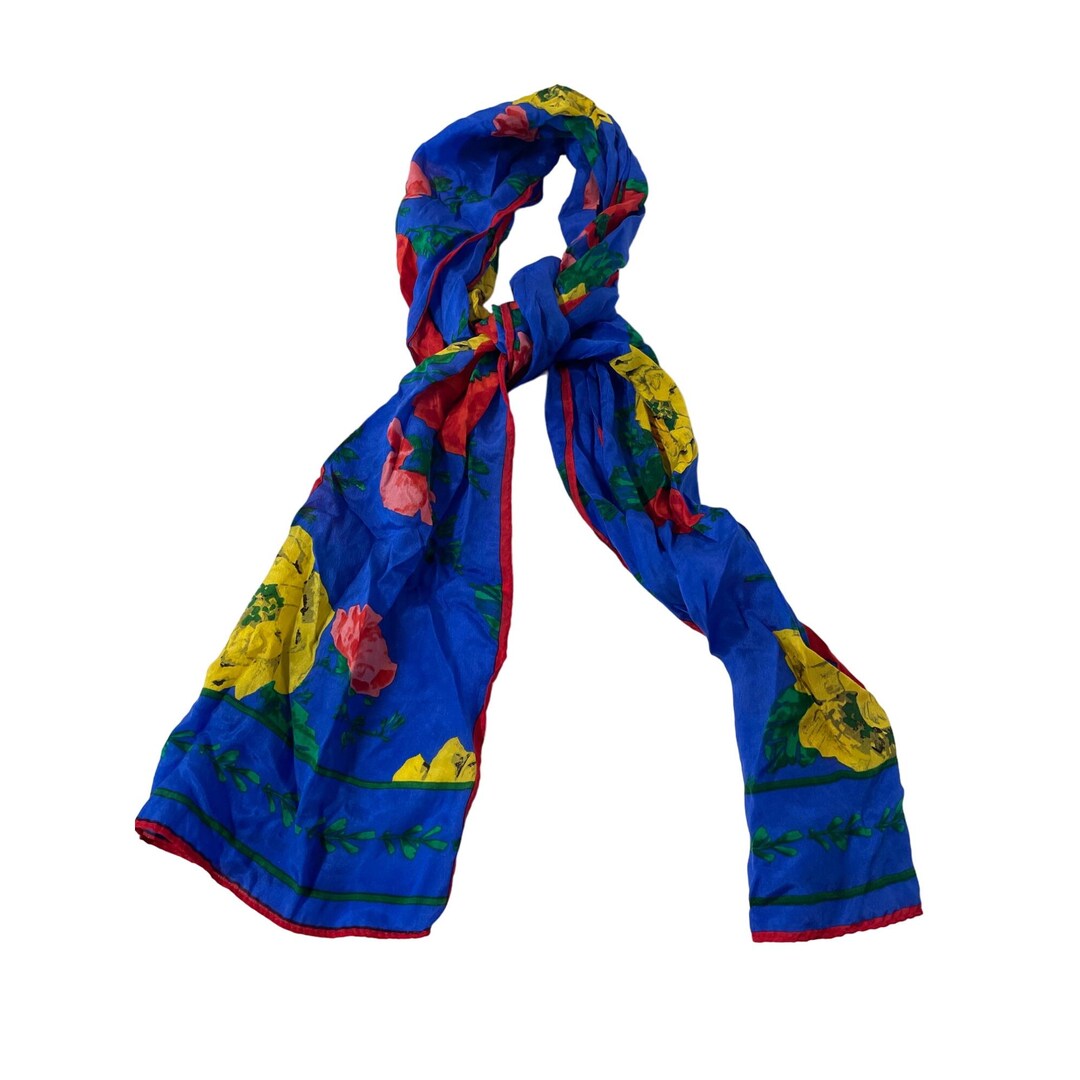 Vintage Baar & Beards Silk Scarf Hand Rolled Blue Red Pink Floral 52 ...