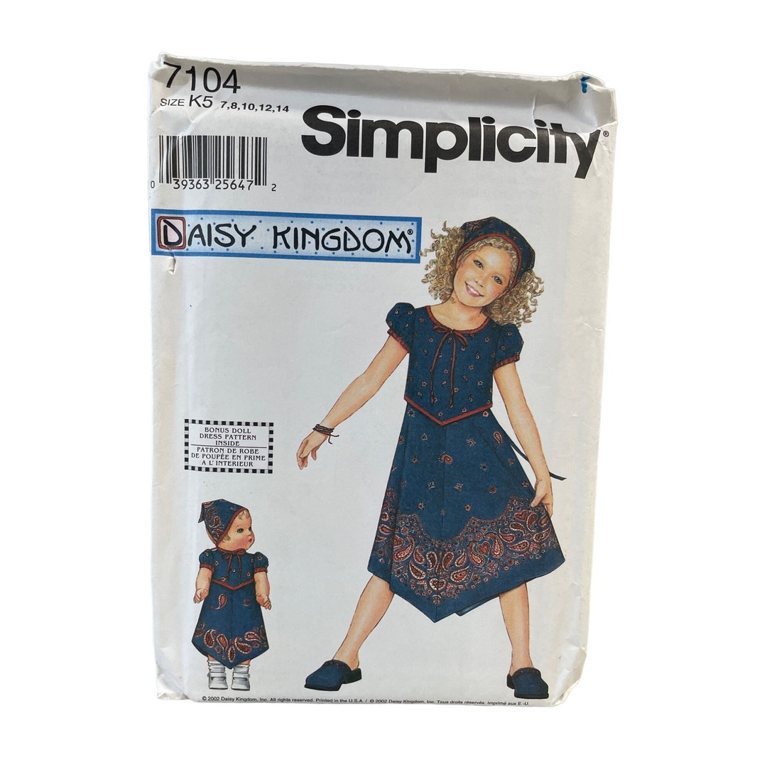 Simplicity Sewing Pattern 7104 Dress Handkerchief Girls and Dolls Size ...