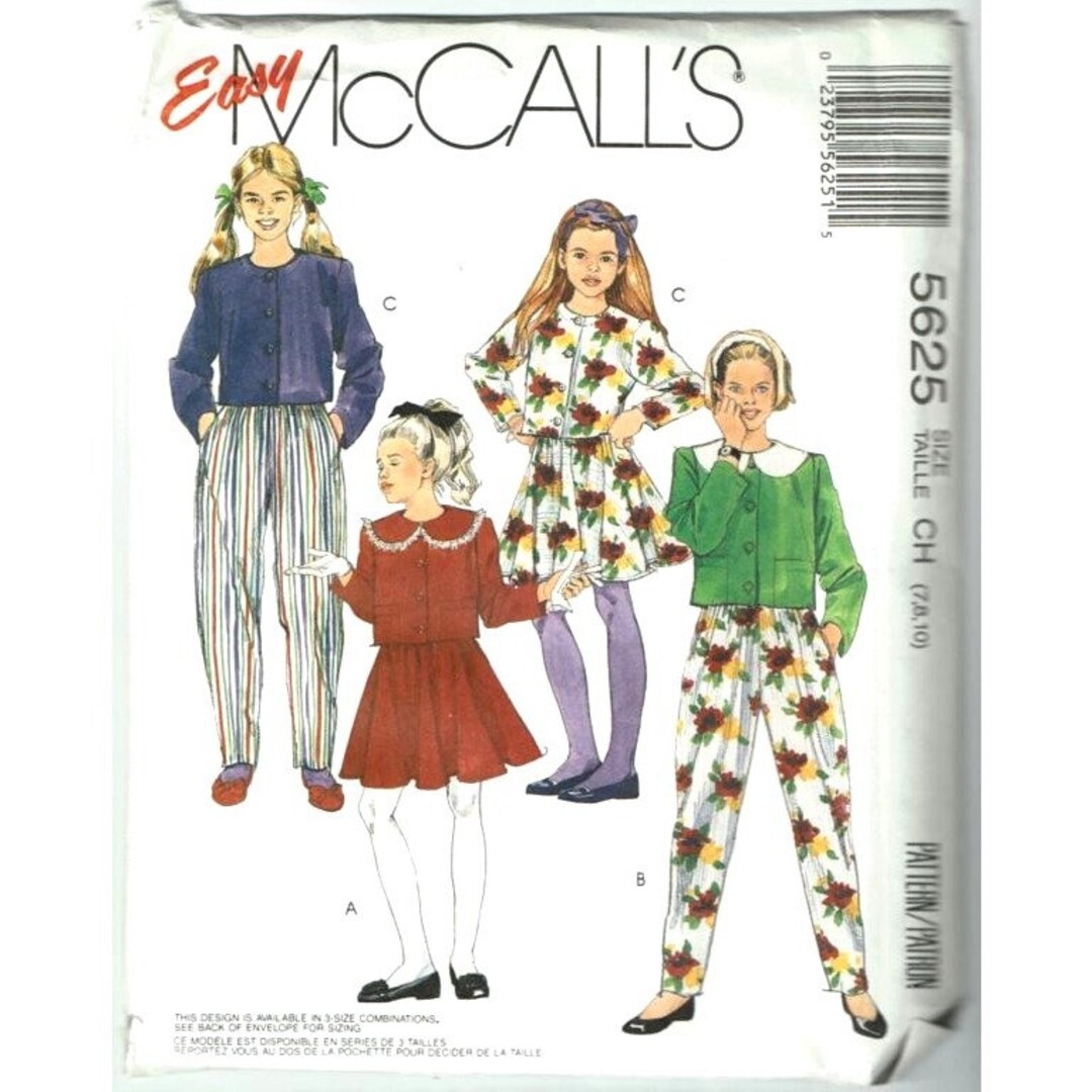 Mccalls Sewing Pattern 5625 Jacket Skirt Pants Girls Size 7-10 - Etsy