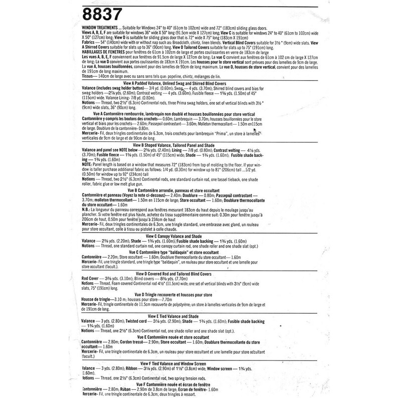 Simplicity Sewing Pattern 8837 Window Treatments Valance - Etsy