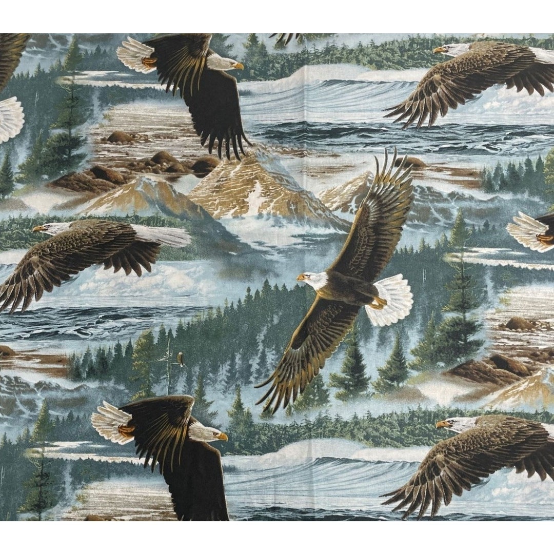 Eagles Soaring Along the Shore Print Pure Cotton Fabric 42" X 16" - Etsy